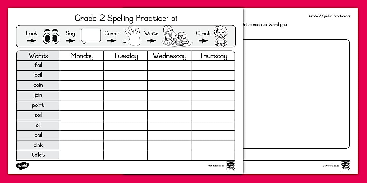 Grade 2 -oi Phonics Spelling Practice Sheets