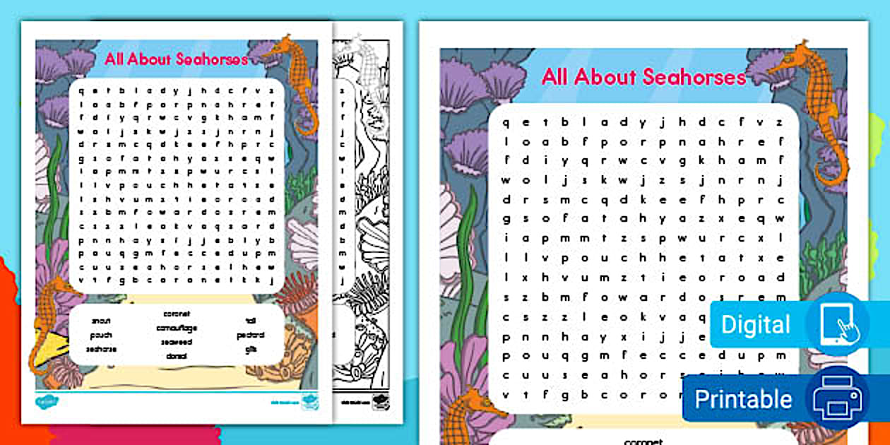 Seahorse Word Search Activity | Twinkl USA (teacher made)