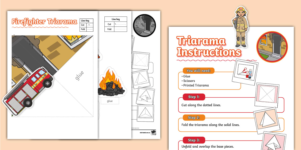 Firefighter Triarama Craft - Twinkl Arts and Crafts - Twinkl