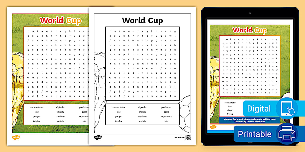 World Cup Word Search for 3rd-5th Grade (teacher made)