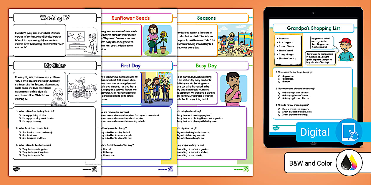 Beginner Reading Passage Comprehension Activity Pack for ELL