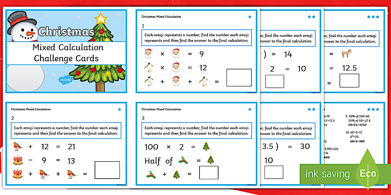 😊 UKS2 Christmas Mixed Calculations Mojimaths Differentiated Challenge ...