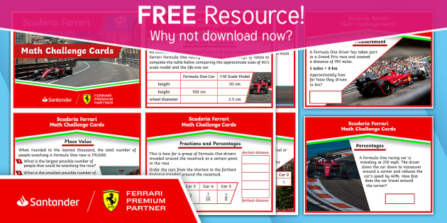 FREE Scuderia Ferrari: Math Challenge Cards for 3rd-5th Grade
