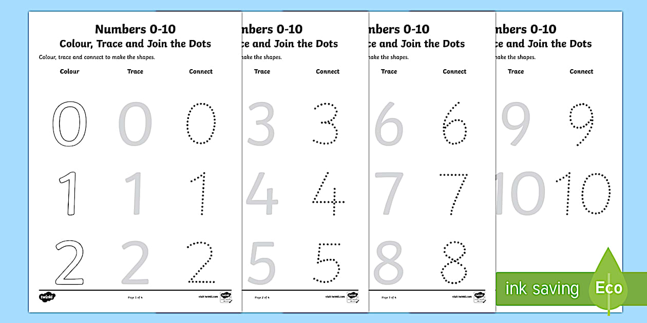 QLD 0-10 Colour Trace and Join the Dots Worksheet - Twinkl
