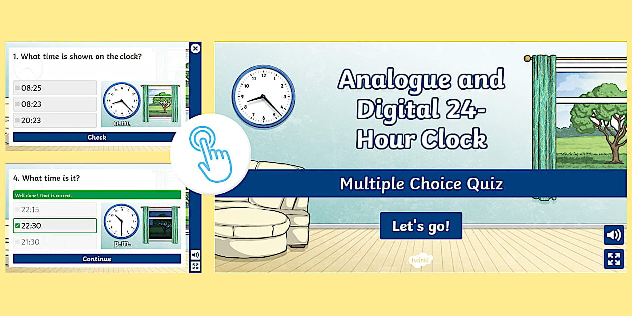 24-Hour Clock Multiple Choice Quiz | Clock Games - Twinkl