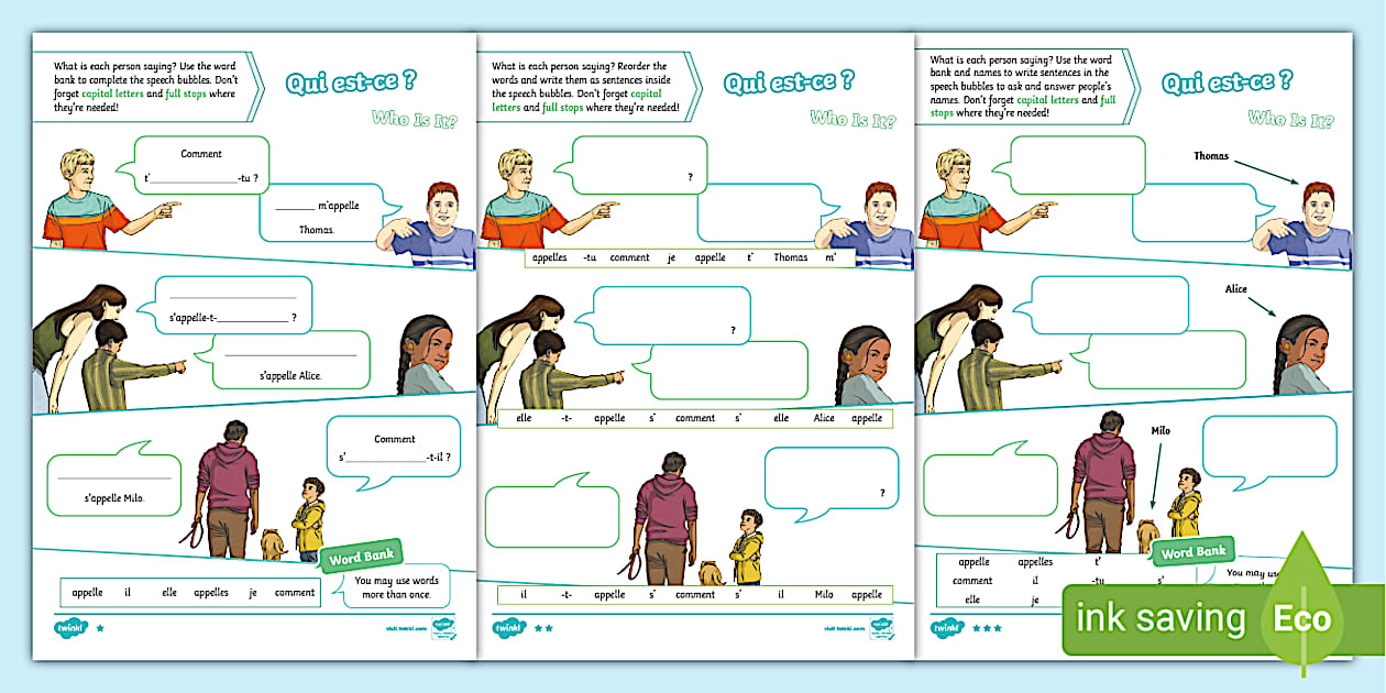French: Naming People Worksheet - Twinkl