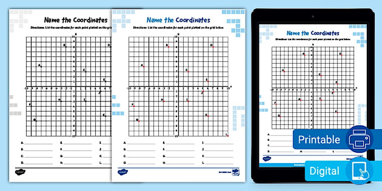Sixth Grade Name the Coordinates Graphing Worksheet - Twinkl