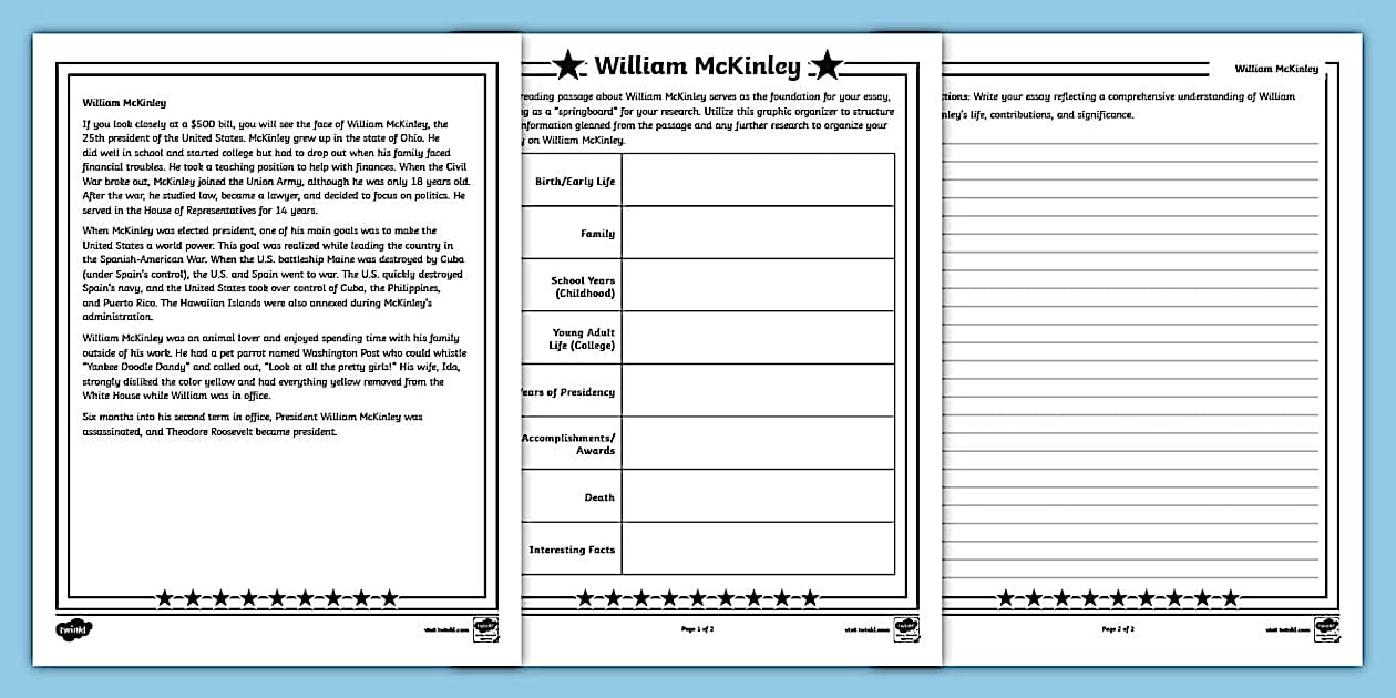 William McKinley Organizer and Essay Writing Page - Twinkl