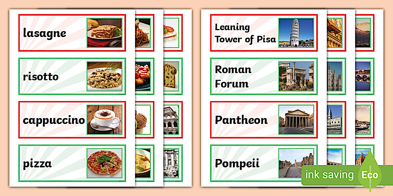 Italian-Themed Photo Tray Labels - Twinkl