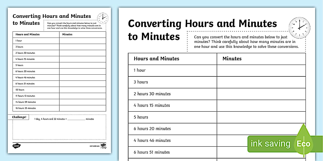 👉 Converting Hours and Minutes to Minutes Activity