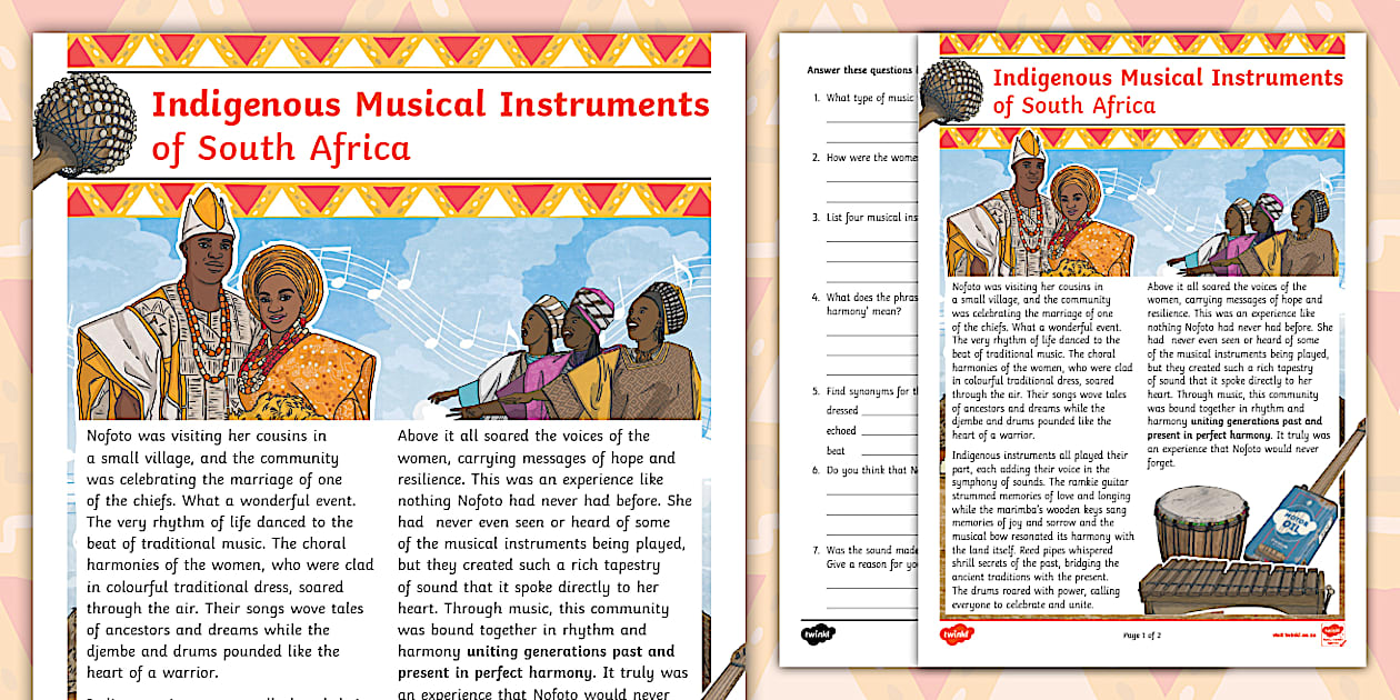 Indigenous Musical Instruments Comprehension PDF - Twinkl ZA