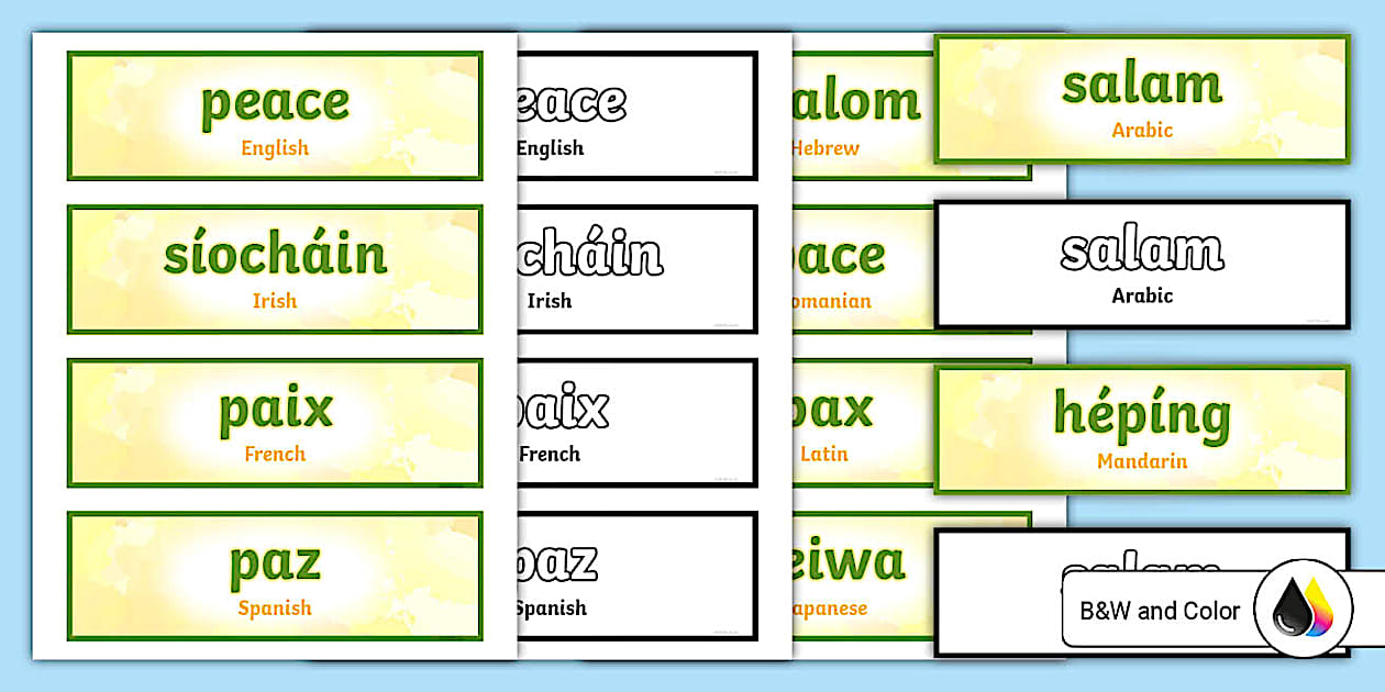 Peace in Different Languages Word Cards