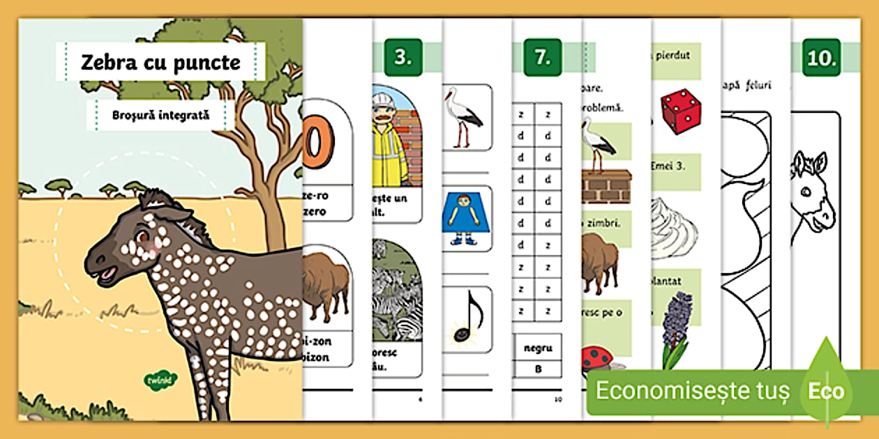 Editable Zebra cu puncte - Broșură cu activități integrate