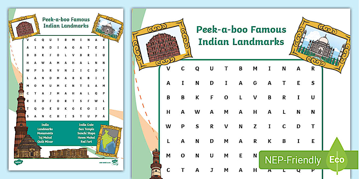 Peek-a-boo Famous Indian Landmarks Word Search - Twinkl
