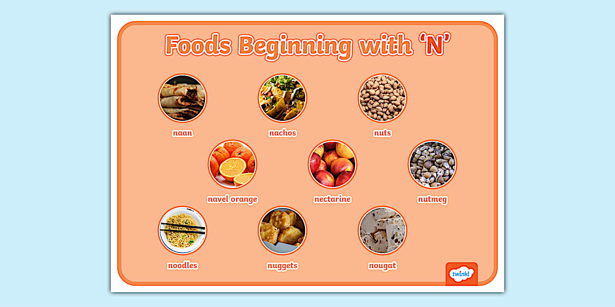 Food Names That Start with 'N' Word Mat
