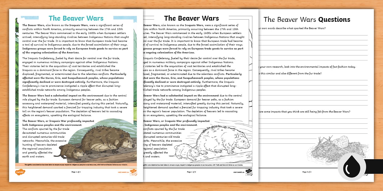The Beaver Wars Reading Comprehension (teacher made)