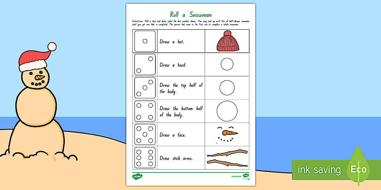 Roll and Draw a Snowman Worksheet / Worksheet - Twinkl