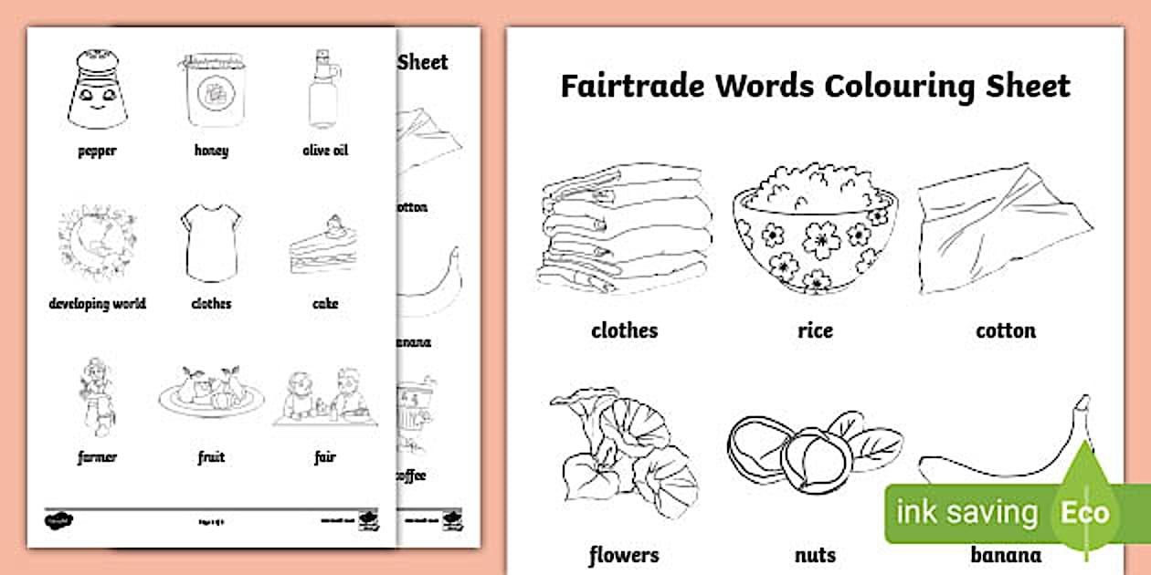 Fairtrade Words Colouring Sheets (Teacher-Made) - Twinkl