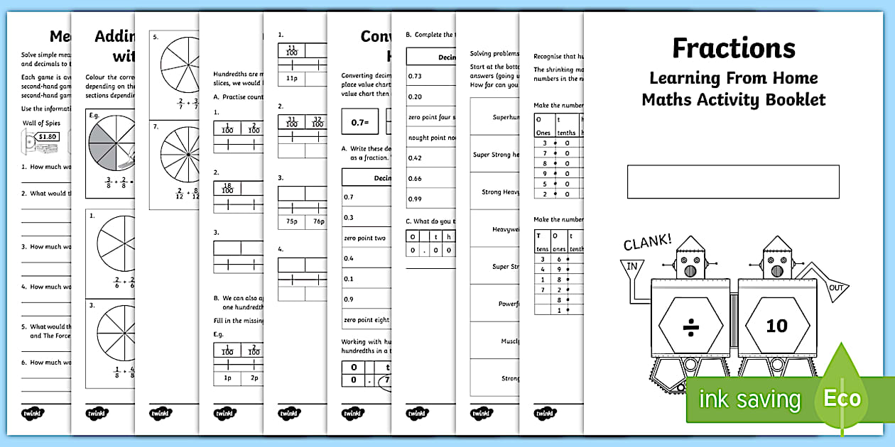 Australia Fractions Learning From Home Maths Activity Booklet