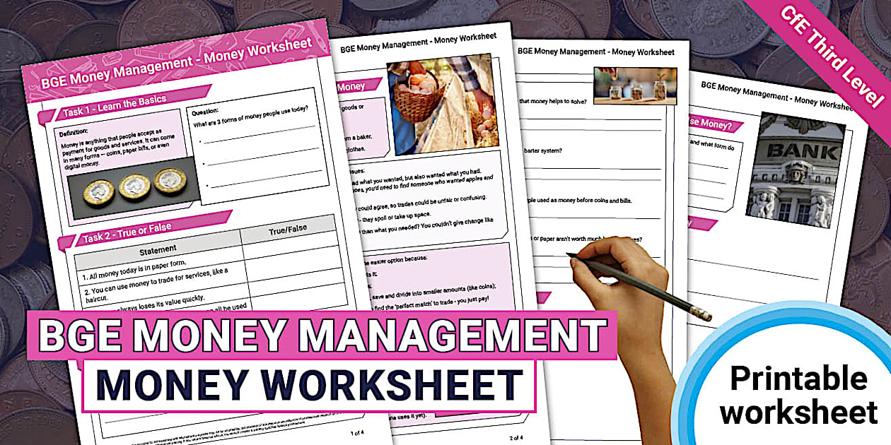 BGE Money Management - Money Worksheet (teacher made)