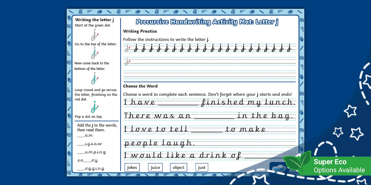 Letter J Precursive Handwriting Sheet | Letter Formation