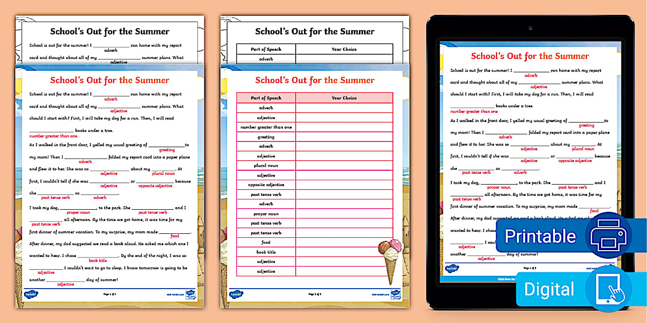* NEW * Summer Mad Libs Activity for 3rd-5th Grade - Twinkl USA