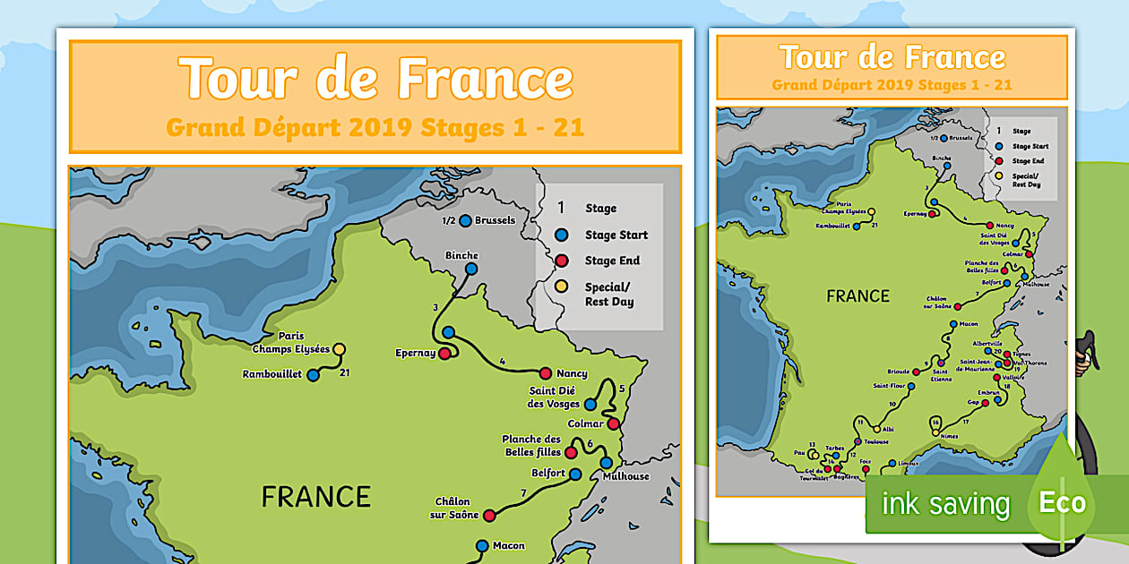 Tour de France 2019 Large Route Maps Stage 1 And 2 Display Poster