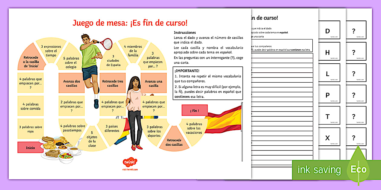 End-of-Year Vocabulary Revision Board Game Spanish