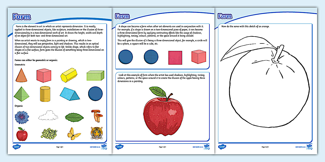 Form in Art – Activity Sheet (Lehrer gemacht) - Twinkl