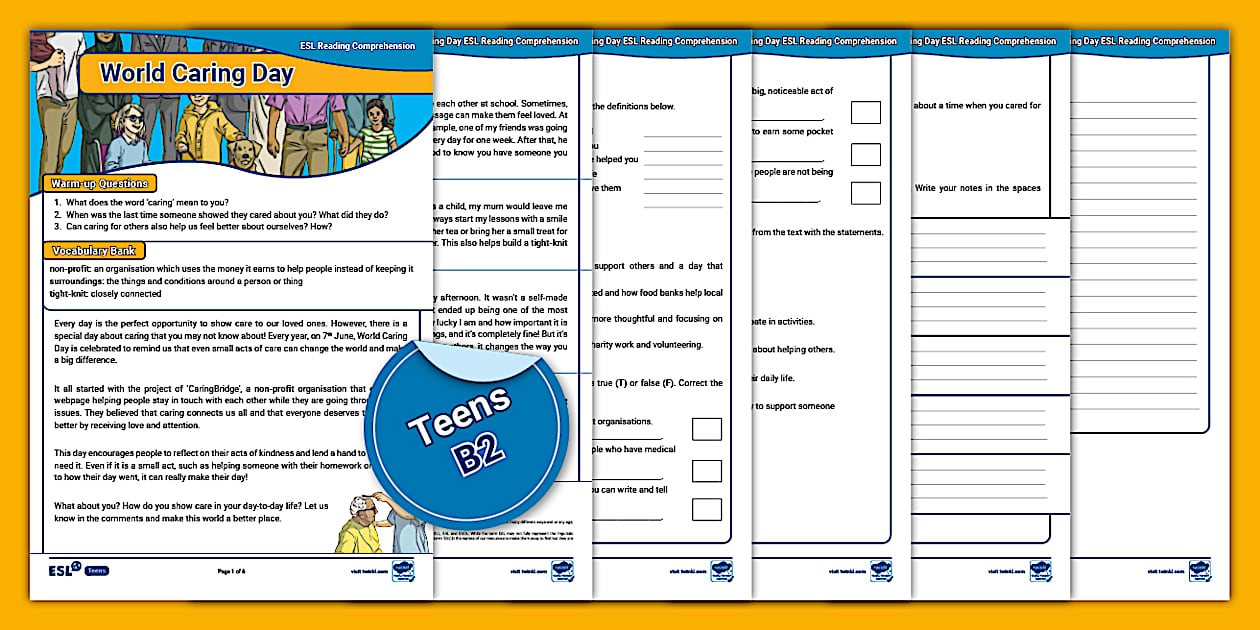 ESL Reading Comprehension: World Caring Day Resource
