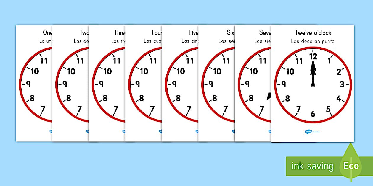 Analogue Clocks Hourly O' Clock English/Spanish - Analogue Clocks ...