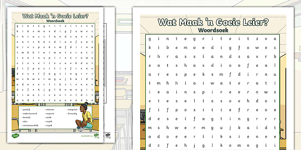 Wat Maak 'n Goeie Leier - Woordsoek (teacher made) - Twinkl