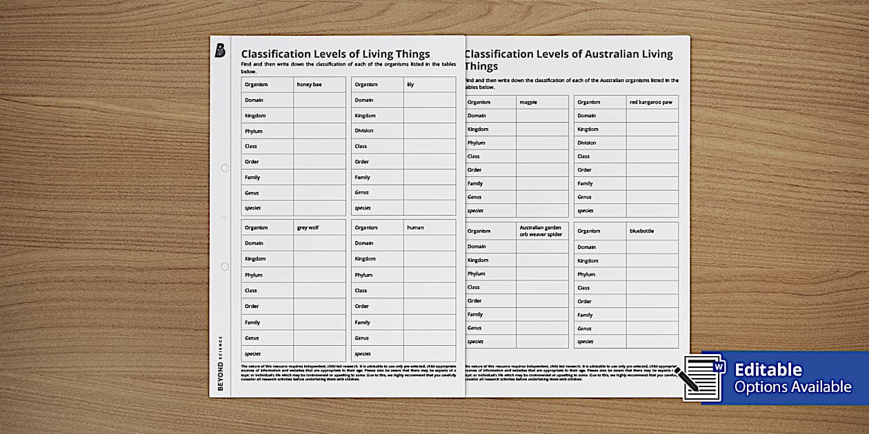 Classification Levels of Living Things (teacher made)