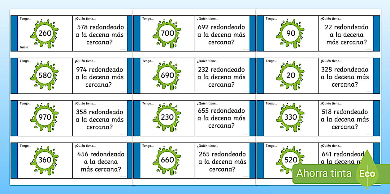 Tarjetas de emparejar: Redondear a la decena más cercana - Números enteros