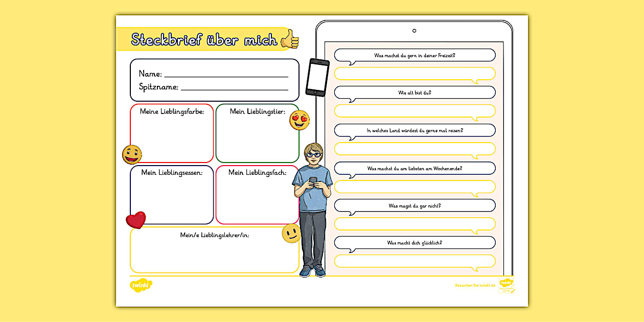 Steckbrief über mich - Smartphone-Format (Teacher-Made)