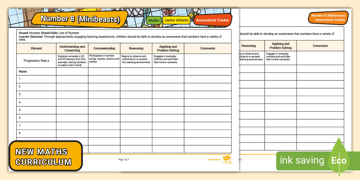 Number 8 (Minibeasts) Assessment Tracker