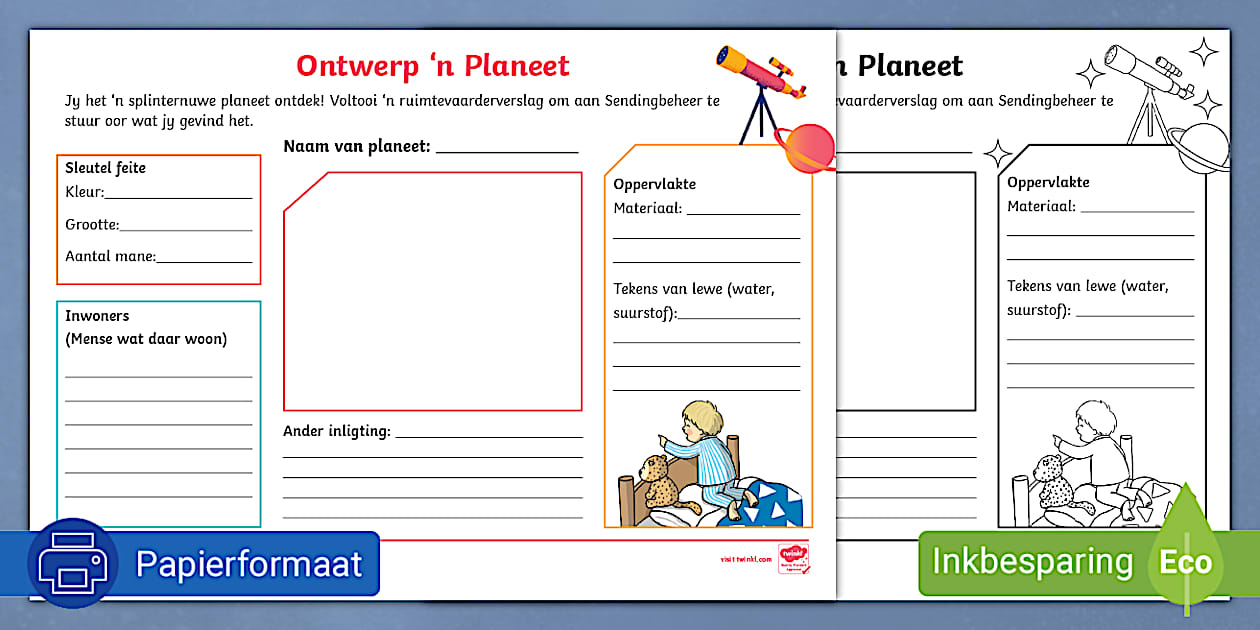 Ontwerp jou eie planeet - Aktiwiteit