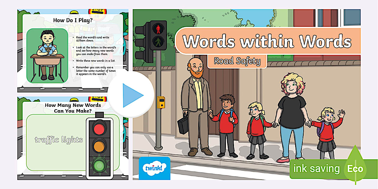 KS1 Road Safety Words within Words PowerPoint - Twinkl
