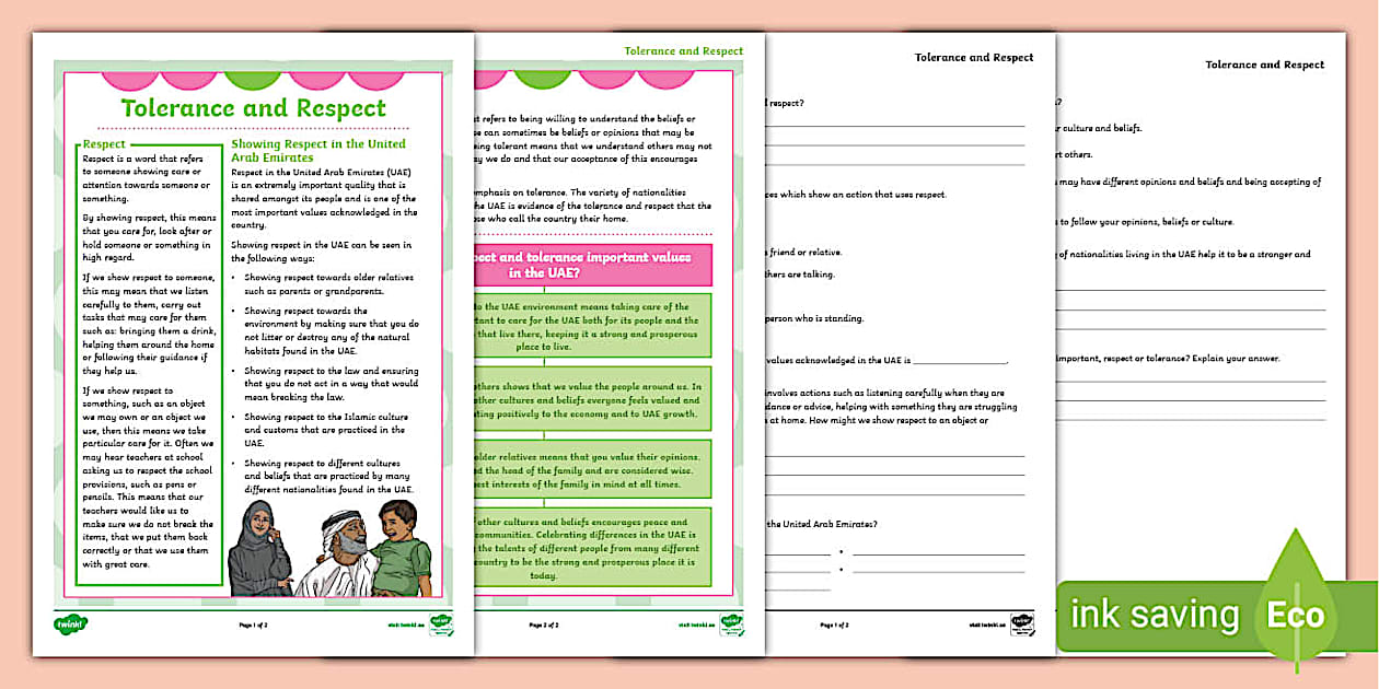 Tolerance and Respect Reading Comprehension (teacher made)