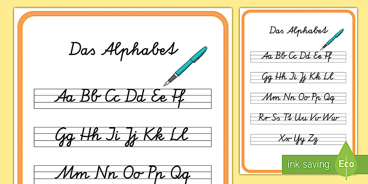 Das Alphabet in Schreibschrift Poster Format A4-German