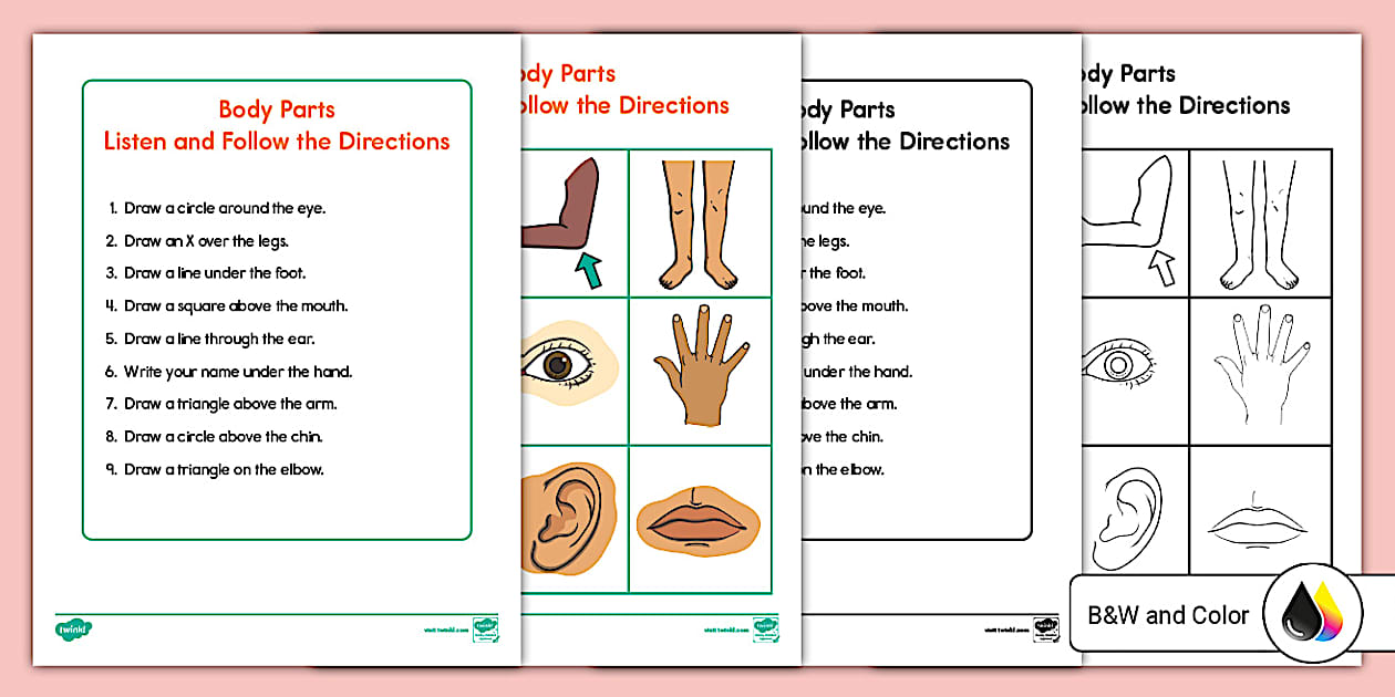 Body Parts Listening and Following Directions Activity