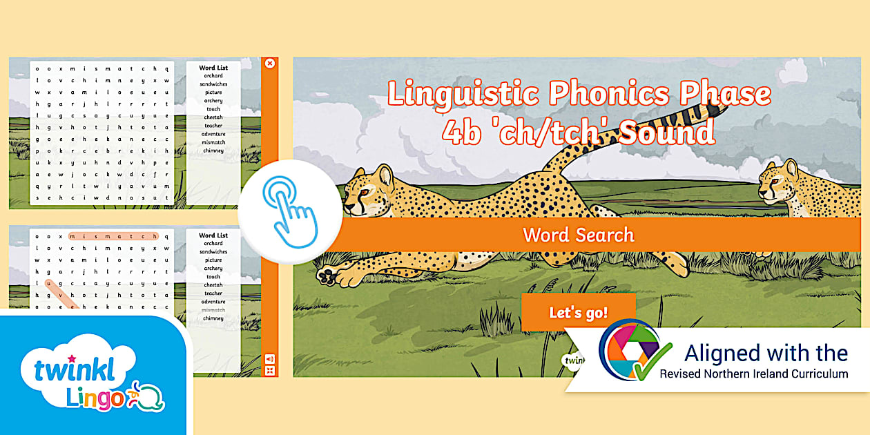Linguistic Phonics Phase 4b 'ch/tch' Interactive Word Search