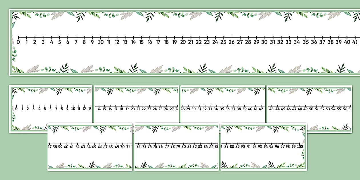 Large Botanical 0-100 Number Line - Twinkl - Maths - Twinkl