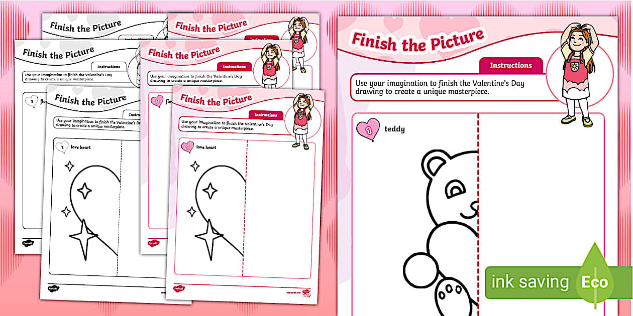 Finish the Valentine's Day Picture Worksheet (Teacher-Made)