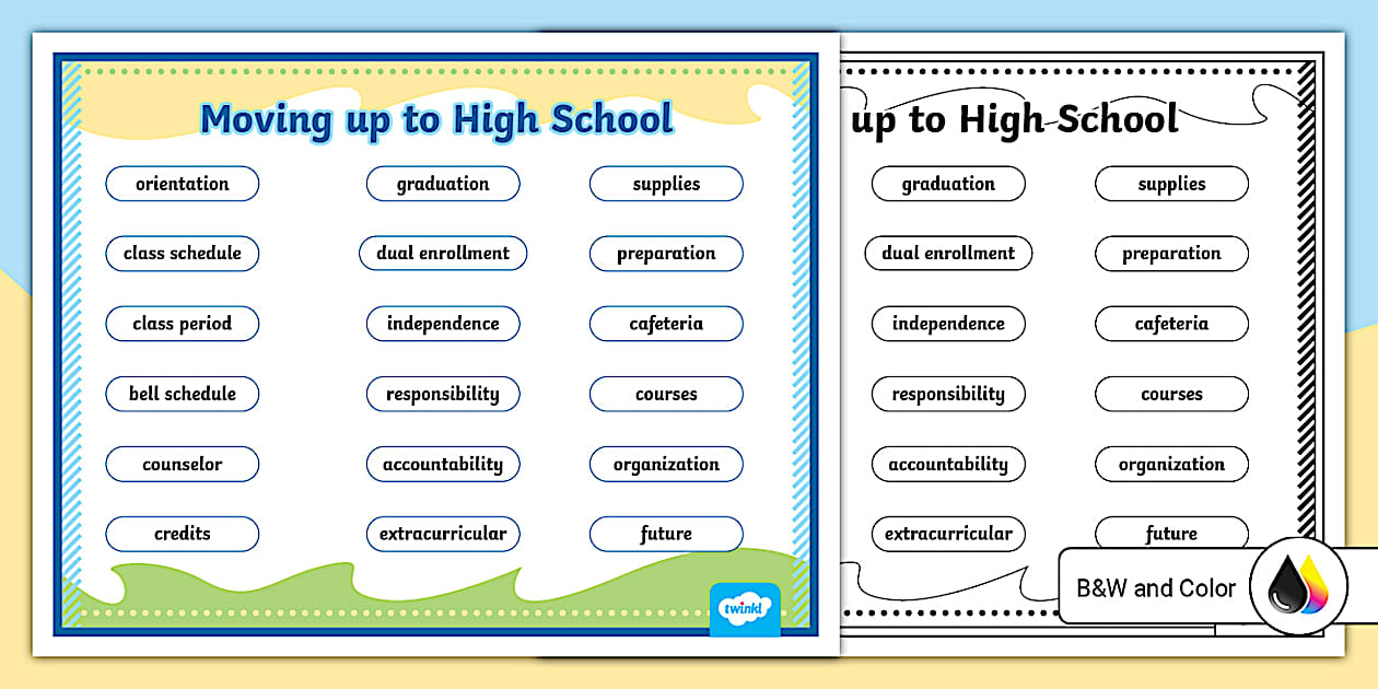 Eighth Grade Moving up to High School Vocabulary Mat