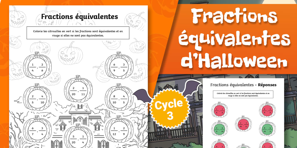 Activité d'Halloween pour cycle 3 - les fractions équivalentes