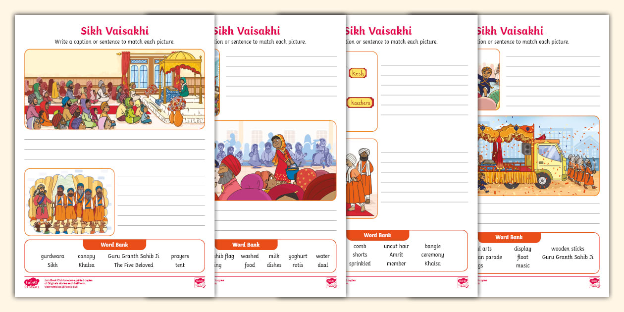 Sikh Vaisakhi Caption and Sentence Writing Activity - Twinkl
