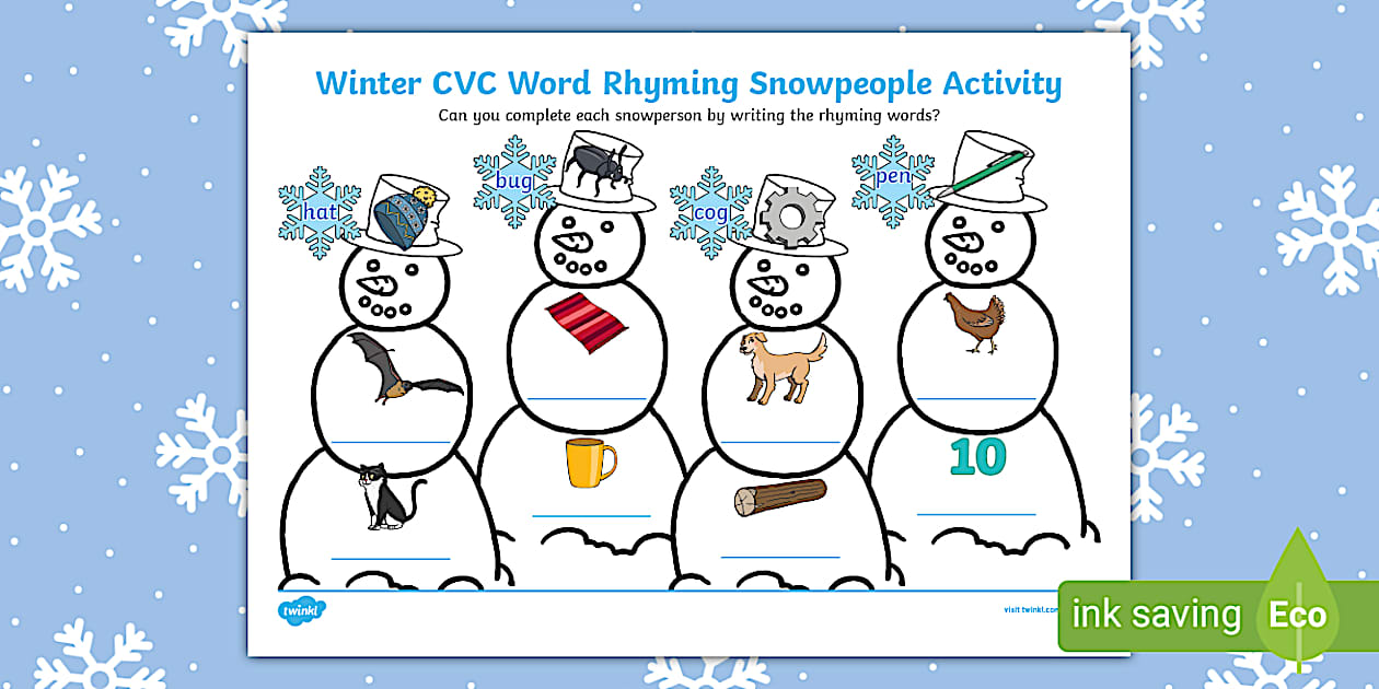 Winter CVC Rhyming Snowpeople Activity (professor feito)