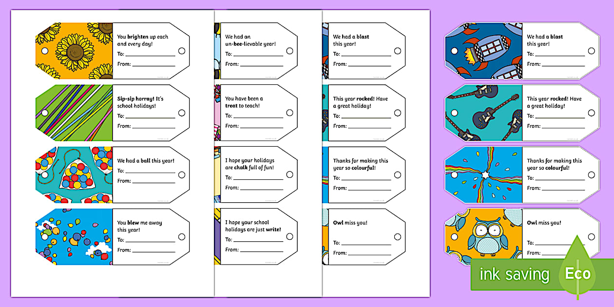 End of Year Teacher to Student Gift Tags (teacher made)