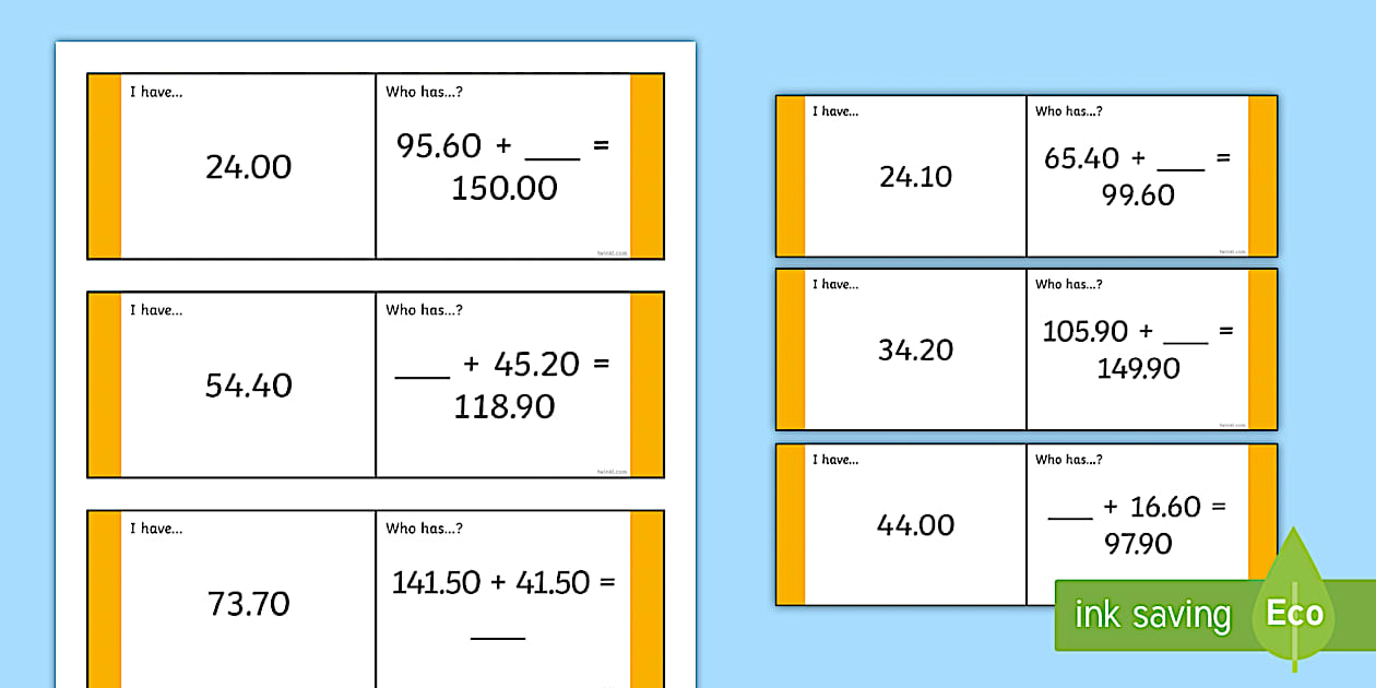 VIC Decimal Addition Missing Number Loop Cards - Twinkl